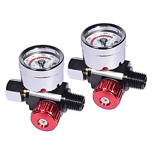 Dynastus 2 PCS 1/4"-NPT Air Pressure Regulator Kit, Red, Air Adjusting Valve Regulator with Gauge for Spray Guns and Pnuematic Tools