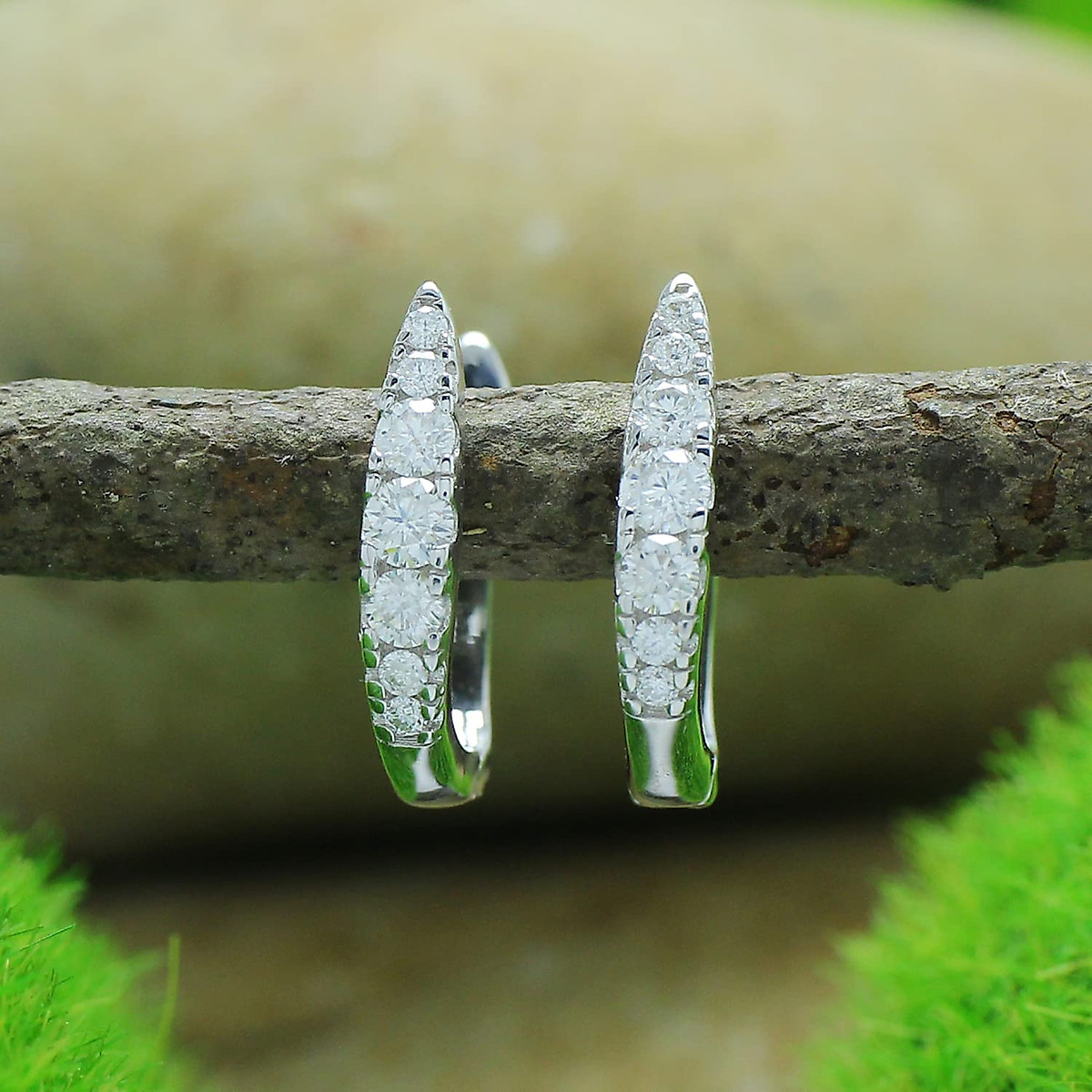 2/5 Carat (ctw) Lab Created Moissanite Diamond Huggie Hoop Earrings In 14K White Gold Over Sterling Silver (0.40 Cttw) Jewelry For Women, Gift For Her