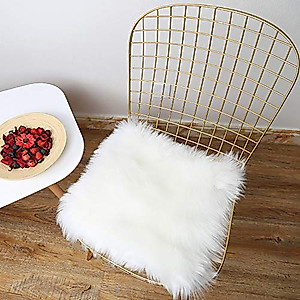 Fur Chair Cushion 20 x 20 inch, Square Fur Seat Cushion, Super Soft Faux Sheepskin Chair Cover Chair Seat Pad, White Fluffy Rug for Children's Room, Dog/Cat Bed Mat, Bedroom, Sofa and More