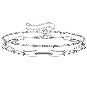 MILACOLATO 925 Sterling Silver Clasp Paperclip Chain Bracelets 14K White Gold Plated Solid Paperclip Chain Women Bracelet Adjustable Layered Satellite Beads Bracelets for Women