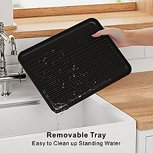 GSlife Dish Drying Rack with Drainboard - Dish Racks for Kitchen Counter, Dish Drainer with Utensil Holder, No Drain Spout, Gold and Black