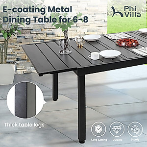 PHI VILLA 9 Piece Outdoor Patio Dining Set, 8 Swivel Outdoor Padded Chairs and 1 Extendable Large Patio Table, Outdoor Furniture Table and Chair Set for 6-8 Person (Blue)