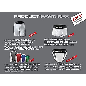 MUELLER Sports Medicine Men's Athletic Supporter with Flex Shield Cup, Adult Jockstrap for Sports, White Underwear/Gray Cup, Large