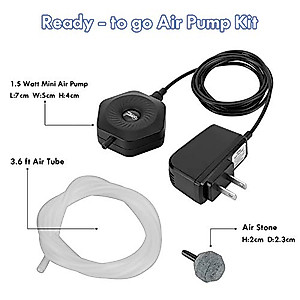 hygger Quiet Mini Small Aquarium Air Pump Betta Fish Tank Bubbler Oxygen Aeration Pump with Air Stone Tubing Suction Cup for 0.5-15 Gal Fish Bowl