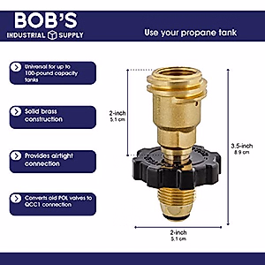 BISupply Universal POL to QCC1 Type 1 Propane Tank Adapters 1-Pack, POL Propane Adapter Fitting Bottle Thread Converter