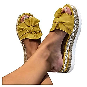 UQGHQO shoes for women dressy Platform Wedge Sandals for Womens Ankle Buckle Strap Sandals Open Toe Espadrilles Shoes Summer Casual Sandals Women's Platform & Wedge Sandals A12 Yellow