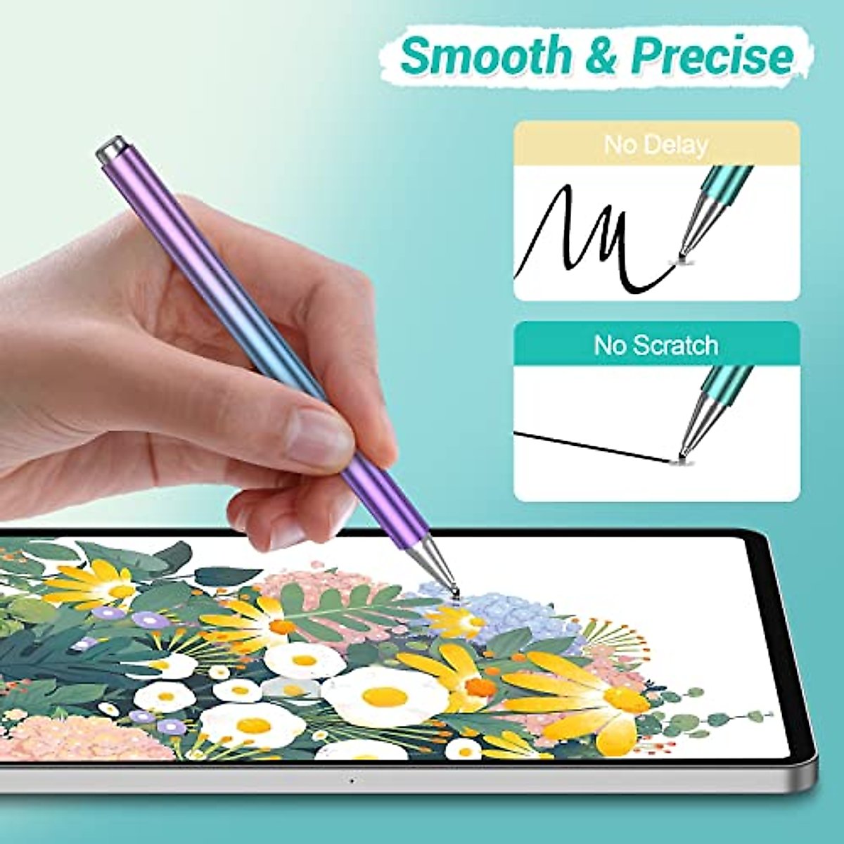 Stylus Pens for Touch Screens, High Precision Disk Stylus Pen for iPad with 2 Replaceable Tips Compatible with iPad/iPhone/Android/Tablet and All Universal Touch Screen Devices