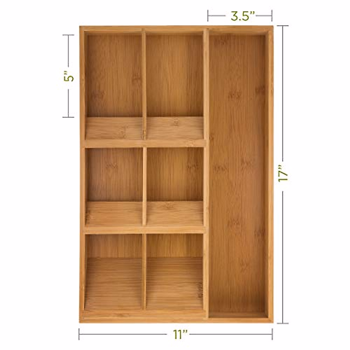 Compact Luxury Bamboo Silverware Organizer - 17" x 11.25" Bamboo Utensil Organizer for Silverware and Utensils - Compact Cutlery Organizer fits most Kitchen Drawers - Narrow Utensil Drawer Organizer