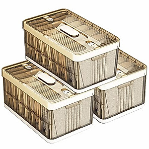 XIYAO 3 Pack Stackable Plastic Storage Bins with Lids, 20 Qt Foldable Cube Closet Organizers and Storage Box with 7 Removable Partitions, Larger Clear Storage Boxes for Clothes, Toys, Blanket