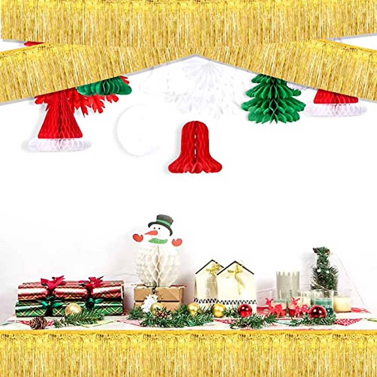 6 Pack 10 Feet Foil Fringe Garland Metallic Tinsel Streamers Banner Wall Hanging Curtain Backdrop for Parade Floats, Bachelorette, Wedding, Birthday, Halloween, Christmas Party Decorations(Gold)