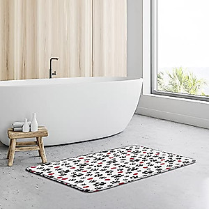 XHCEOH Dog paw Print Bath Mat Black White Red Cat Kitten Footprint Pet Lover Cute Animal Claw Cartoon Modern Memory Foam Plush Bathroom Rugs for Bathtubs, 29.5" x 17.7"