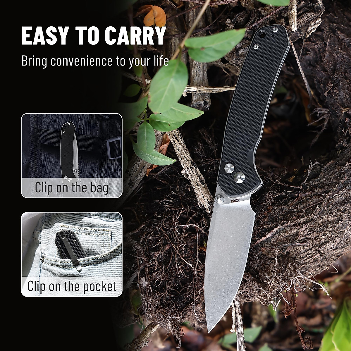 CJRB CUTLERY Pocket Knife Pyrite (J1925L) Button Lock EDC Large Foldable Knife AR-RPM9 Steel Blade and G10 Handle Black Outdoor for Women Men for Gifts