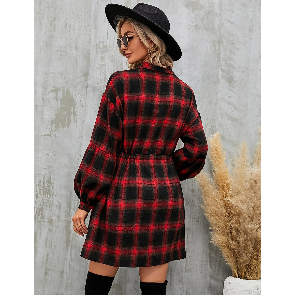 Blooming Jelly Womens Plaid Dresses Flannel Fall Long Sleeve Dresses Christmas Dress Winter Dresses for Women 2023(Large,Red Plaid)