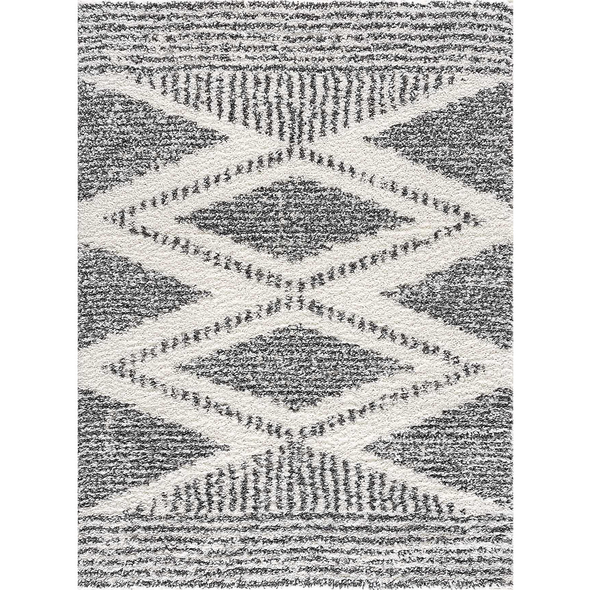 Hauteloom Trunding Moroccan Farmhouse Living Room Bedroom Shaggy Area Rug - Bohemian Shag Rug - Plush High Pile - Southwestern Boho Soft Carpet - Black, Cream, Grey, Beige - 5'3" x 7'3"