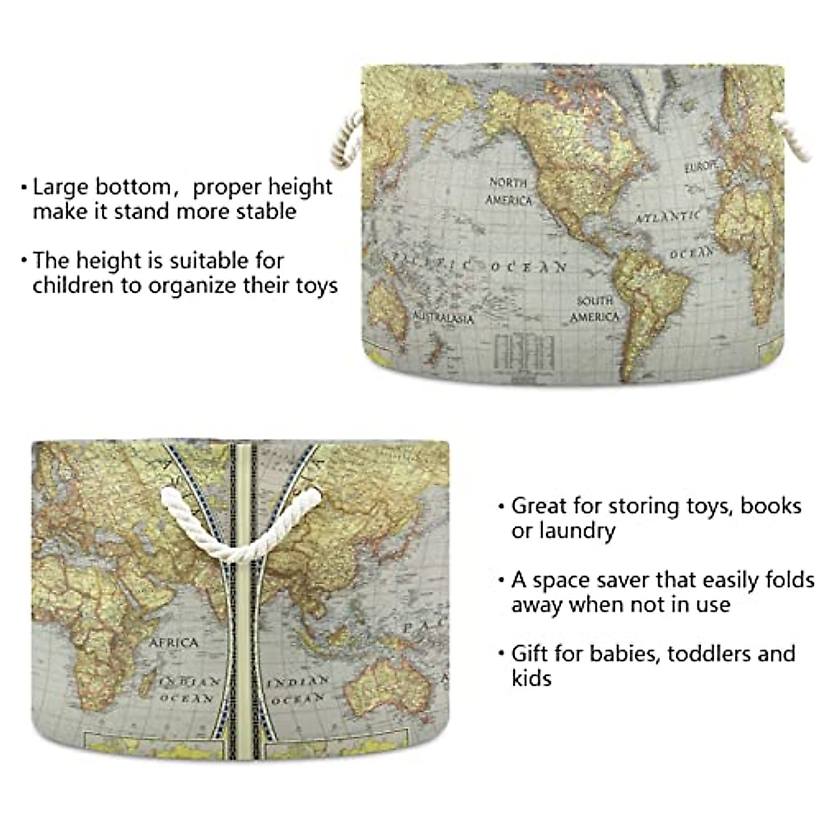 xigua Cotton Rope Basket World Map Painting Baby Laundry Basket Blanket Kids Toy Storage Basket Glove Box