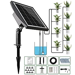 Drip Irrigation Kit - Solar Automatic Plant Self Watering Devices, JIYANG Solar Powered Auto Easy DIY Watering System Supported 15Pots, 6Timing Modes for Plants on The Balcony, in The Plant Bed, and Green House