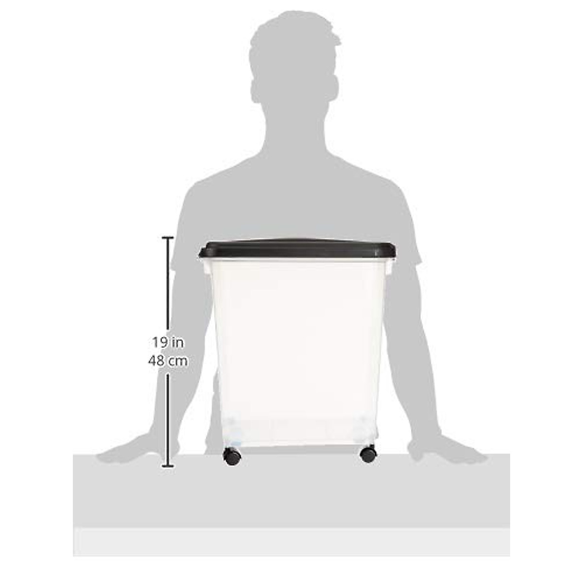 IRIS USA 25Lbs./33Qt. WeatherPro Airtight Pet Food Storage Container with Attachable Casters, For Dog Cat Bird and Other Pet Food Storage Bin, Keep Fresh, Translucent Body, Easy Mobility, Black