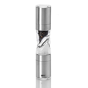 AdHoc Duomill Pure Salt and Pepper Combo Mill - 2-in-1 Salt and Pepper Grinder with Aroma Bottom Cap - Adjustable Grinder - Refillable Spice Tools - Hand Wash Kitchen Tool - Stainless Steel, 9"