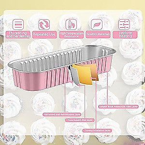 Qusitlry Aluminum Foil Loaf Baking Pans with Lids (50Pcs Pink), 200ml Ramekin Rectangle Baking Tins Muffin Liners Mini Pie Pans Foil Bread Containers for Baking…