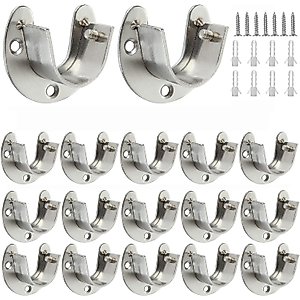 DAOST 16 Pack Closet Rod Bracket 1 1/4 Inch Closet Rod Holder Stainless Steel Closet Pole Socket Heavy Duty Closet Rod Support Closet End Support for Closet Shower Rod with Screws (U Shaped, 32mm)