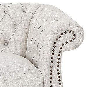 Christopher Knight Home Karen Traditional Chesterfield Loveseat Sofa, Beige and Dark Brown, 61.75 x 33.75 x 27.75