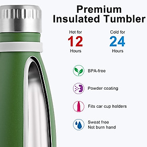 koodee Kids Water Bottle for School, 9 oz Stainless Steel Double Wall Vacuum Insulated Water Bottle for Back to School, Cola Shape Leak Proof Sports Flask (Grass Green)