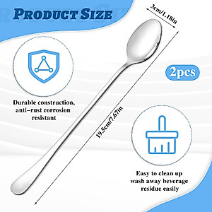 2 PCS Ice Tea Spoons Long Stainless Steel Drink Mixing Spoons Silver Coffee Spoons Long Handle Ice Cream Spoon Cocktail Mixing Spoons for Coffee Dessert Shakes