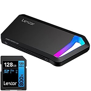 Lexar LSL660X001T-RNNNU SL660 Blaze Gaming Portable Solid State Drive, 1TB Bundle 128GB High-Performance 800x UHS-I SDHC Memory Card (Blue Series)