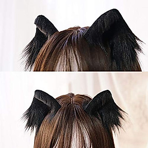 tyoungg Faux Fur Cat Kitten Clip on Ears Headband For Cosplay Kitten Play Comicon Cosplay Petplay (black kitten ears)