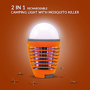Himalayan Glow 2 in 1 Electric Bug Zapper Light Bulb, Outdoor Camping Lantern Rechargeable with Mosquito Zapper, Portable Waterproof, 1000 Volts, Orange