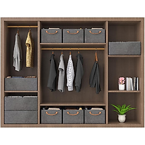 organizer box metal frame storage bins, rectangle storage baskets for closet.collapsible fabric storage baskets with handles.Stackable wardrobe storage boxes for clothes toys,grey-3 Pcs