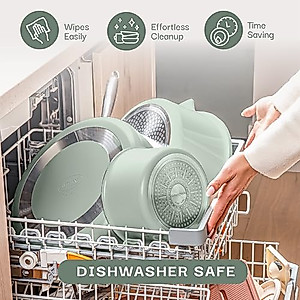 Gotham Steel 5 Qt Dutch Oven Pot with Lid, Nonstick Ceramic Dutch Oven Stock Pot, 10 in 1 Cooking Pot & Dutch Oven for Bread Baking, Stovetop Oven & Dishwasher Safe, Sage Green