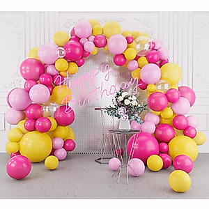 Hot Pink Yellow Balloons Arch Garland Kit-148Pcs Pink Yellow Balloon Garland for Birthday Anniversary Baby Shower Engagement Wedding Retirement Party Decoration