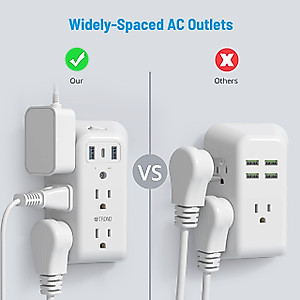 TROND Outlet Extender Surge Protector - 8 Outlet Splitter with 3 USB Ports (1 USB C), Multiple Plug Expander with ON/Off Switch, 3 Sided Multi Plug Wall Adapter Power Strip for Home Office Kitchen