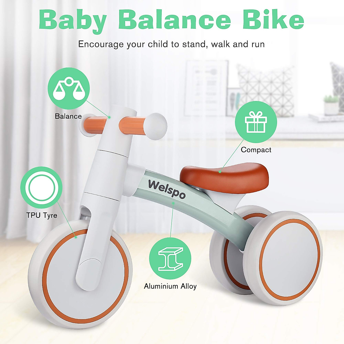 welspo Baby Balance Bikes for 1 Year Old Boys Girls 12-24 Months Kids Toddler First Bicycle No Pedal 3 Wheels Mini Bike Riding Toys Best Birthday Gift