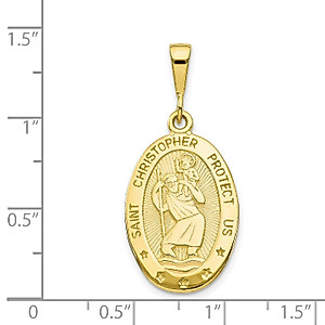 Jewelry Stores Network 10k Solid Yellow Gold Saint Christopher Protect Us Words On Oval Pendant 35 mm x 16 mm