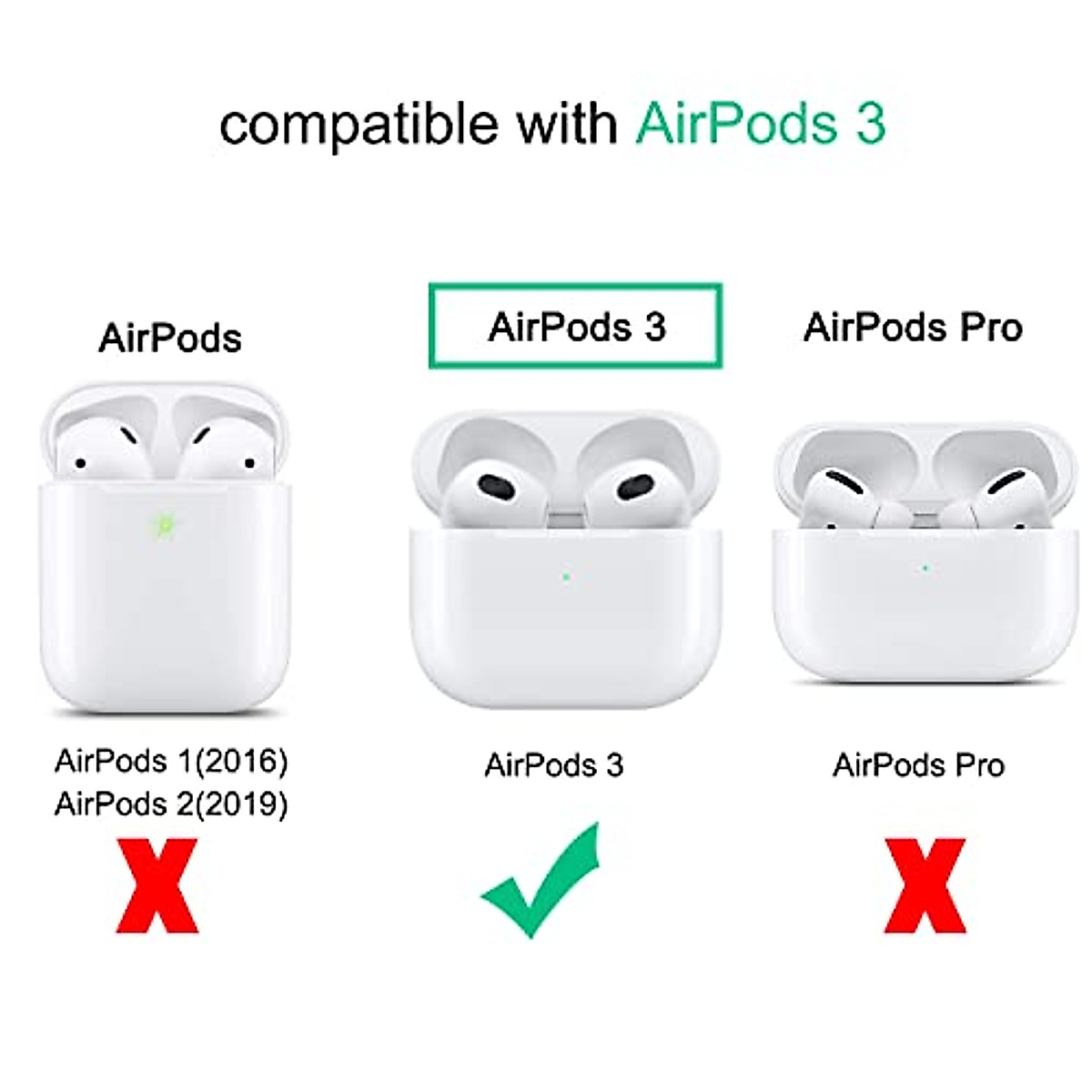 Ailun AirPods 3 Case Cover with Keychain Neck, Protective Silicone Case Skin for AirPods 3rd Generation (2021 Released), Shockproof, Supports Wireless Charging [Black]