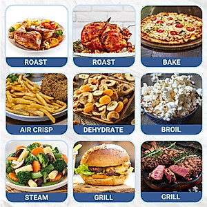 Parmedu Air Fryer Indoor Smokeless Grill: 12-in-1 Electric Air Grill Combo with Bake, Roast, Broil, Steam, Dehydrate, 1800W Power Grill with Smart Thermometer, Non-stick Dishwasher-safe Plates, 6Qt