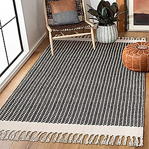 Lahome Boho Entryway Rug, 3x5 Rug for Bedroom Lightweight Washable Throw Rug Woven Cotton Bathroom Rugs with Tassels, Farmhouse Black and White Rug for Living Room Kitchen Office Dorm Gifts