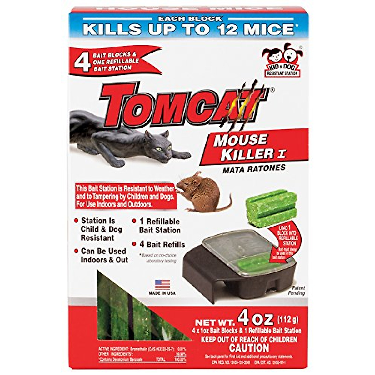 Tomcat Mouse Killer I Tier 1 Refillable Mouse Bait Station, 1 Station with 4 Baits (Box)