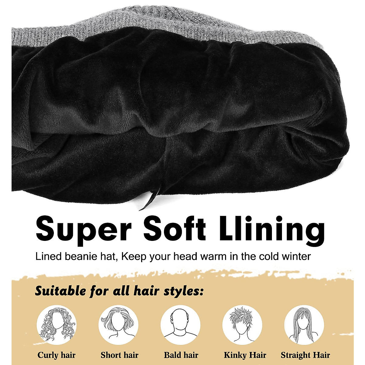 Wmcaps Winter Beanie for Men Women, Fleece Lined Beanie Soft Warm Knit Hat Ski Stocking Cuffed Cap (Grey)