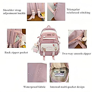 Kawaii Girls Backpack with Pins and Accessories Cute Kids Aesthetic Backpack Teen Bookbags Casual School Bag with Plush Pendant
