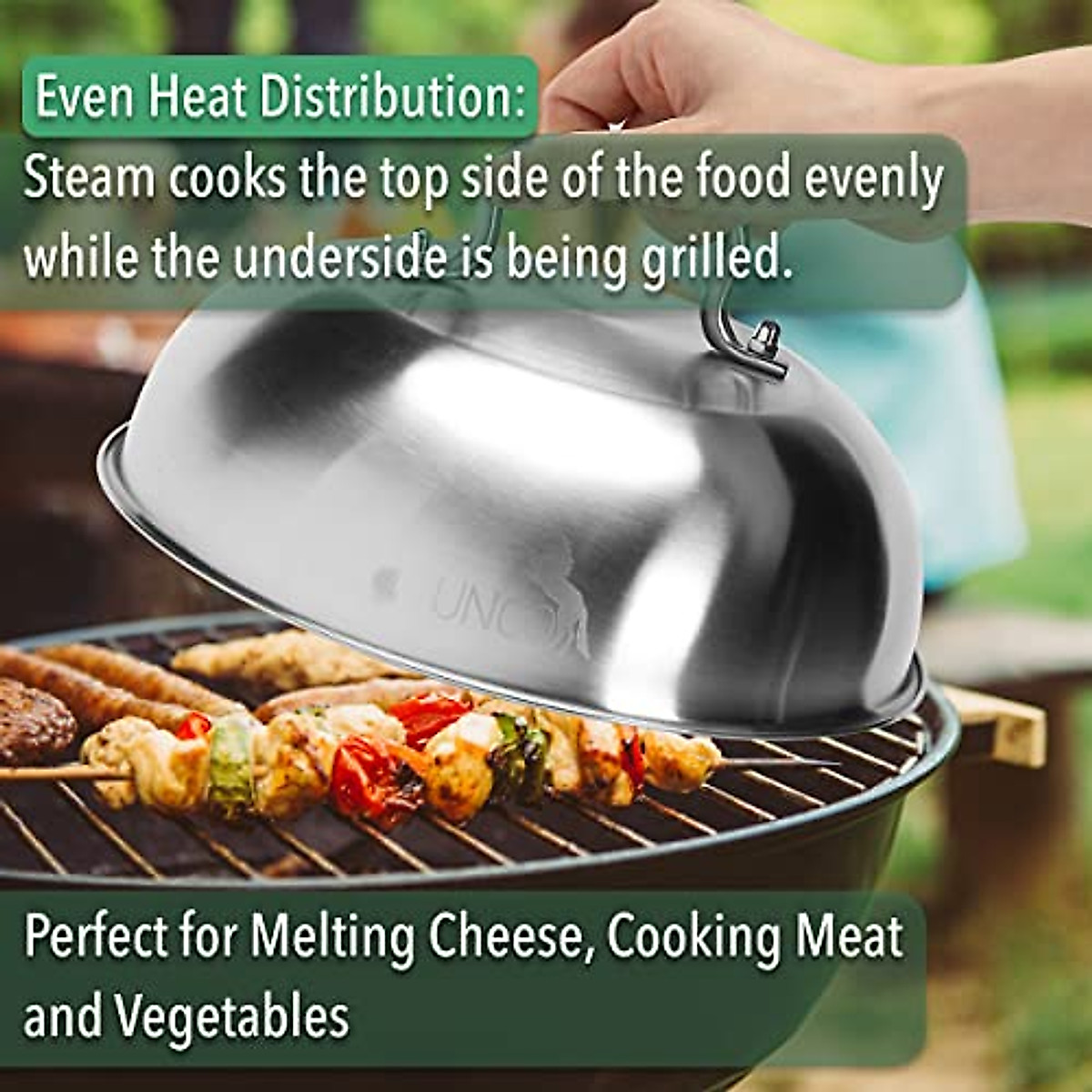 UNCO- Melting Dome, 9 Inch, Stainless Steel, Cheese Melting Dome, Round Basting Cover, Grilling Melting Dome, Cheese Melting Dome for Griddle, Griddle Grill Accessories.