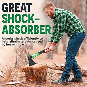 WilFiks Chopping Axe, 15” Camping Outdoor Hatchet for Wood Splitting and Kindling, Forged Carbon Steel Heat Treated Hand Maul Tool, Fiberglass Shock Reduction Handle with Anti-Slip Grip