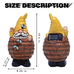 Garden Gnome Statue Decor Bee Solar Gnome Figurine in Resin Bucket with Solar LED Lights Garden Gnome Decoration for Patio Yard Lawn Porch Garden Gifts