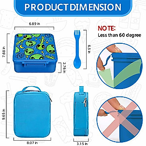 MAISON HUIS Bento Lunch Box for Kids With 8oz Soup Thermo, Leakproof Lunch Compartment Containers with 4 Compartment Bento Box, Thermo Food Jar and Lunch Bag, BPA Free,Travel, School(Alien in Space)