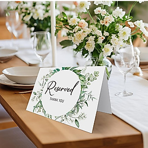 Reserved Table Signs(4x6 Inch, 20 PCS), Reserved Table Tent Card for Wedding, Double Sided Reserved Table Signs,Greenery Reserved Signs for Party Restaurant -YDC02