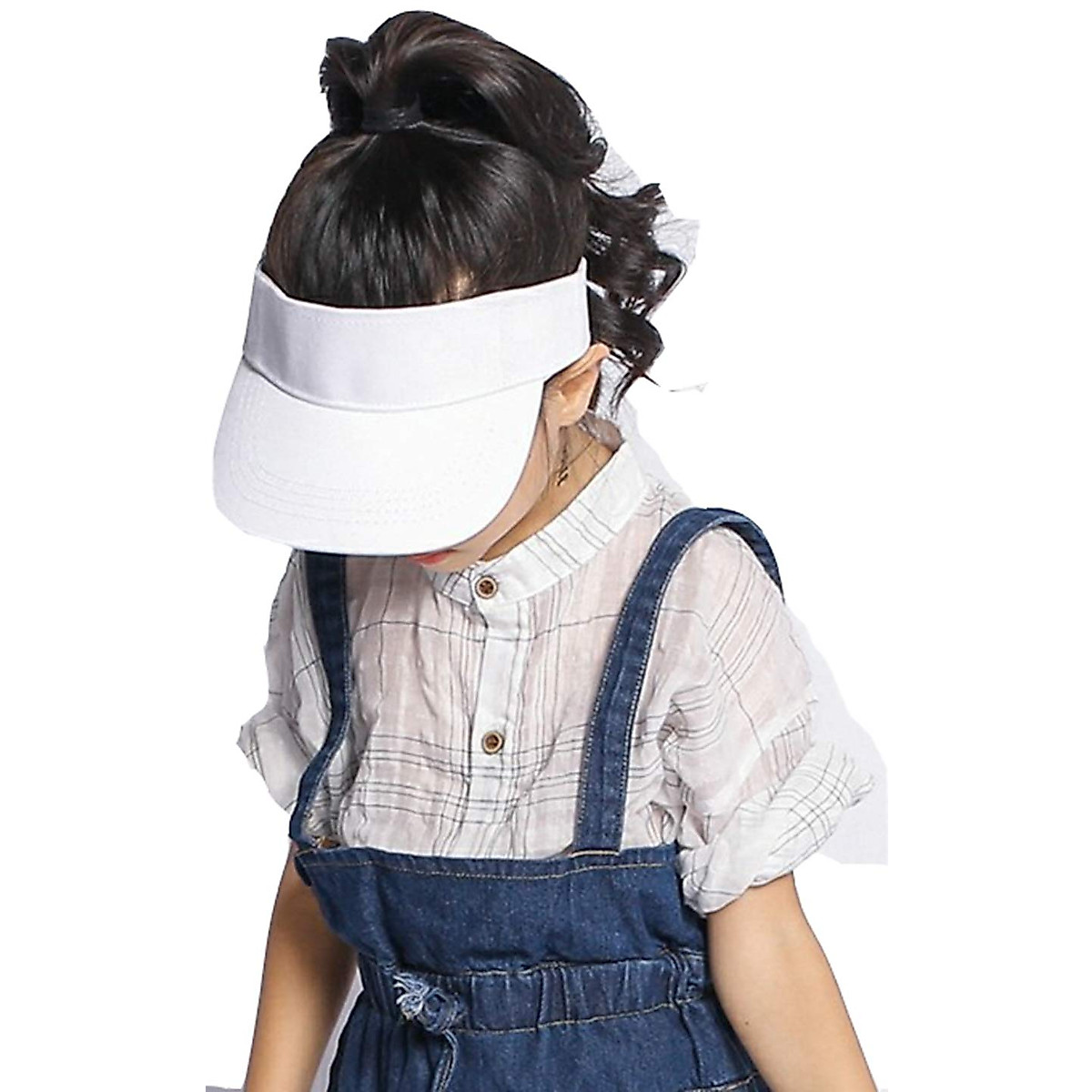 Kids Visor Sun Hat Adjustable Athletic Sports Hat 6 to 12 Years Old (Black+White, 52cm/Fit for 2-6Years)