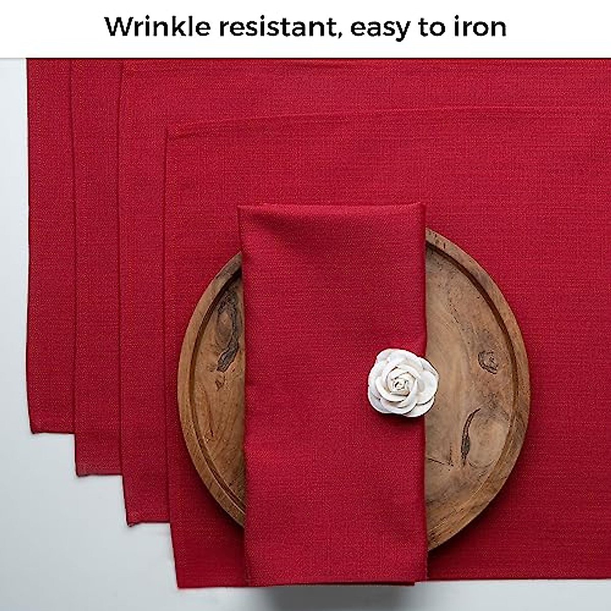 D'Moksha Homes Red Linen Placemats Set of 4-13 x 18 inch, Spring Placemats, Linen Look Recycled Fabric Tablemats, Red Placemats, Summer Placemats, Spring Placemats - Easy Care Machine Washable