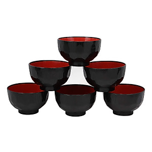 Ebros Gift Made In Japan Traditional Black Red Lacquer Copolymer Plastic Bowl For Rice Salad Miso Soup 4.5"Dia 8oz Japanese Restaurant Supply Bowls Home Kitchen Accessories (Beehive Ridged Pattern, 6)